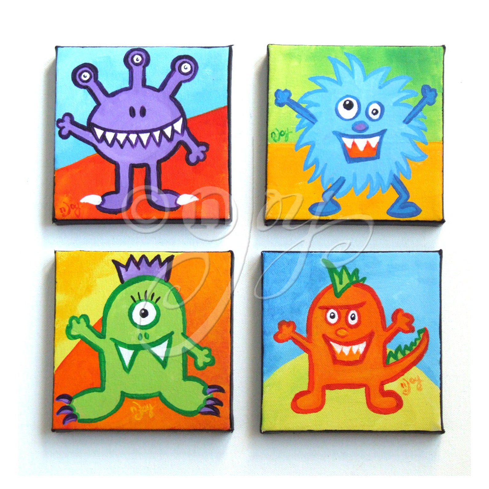 Custom Art for Kids LITTLE MONSTERS Four 5x5 Acrylic - Etsy