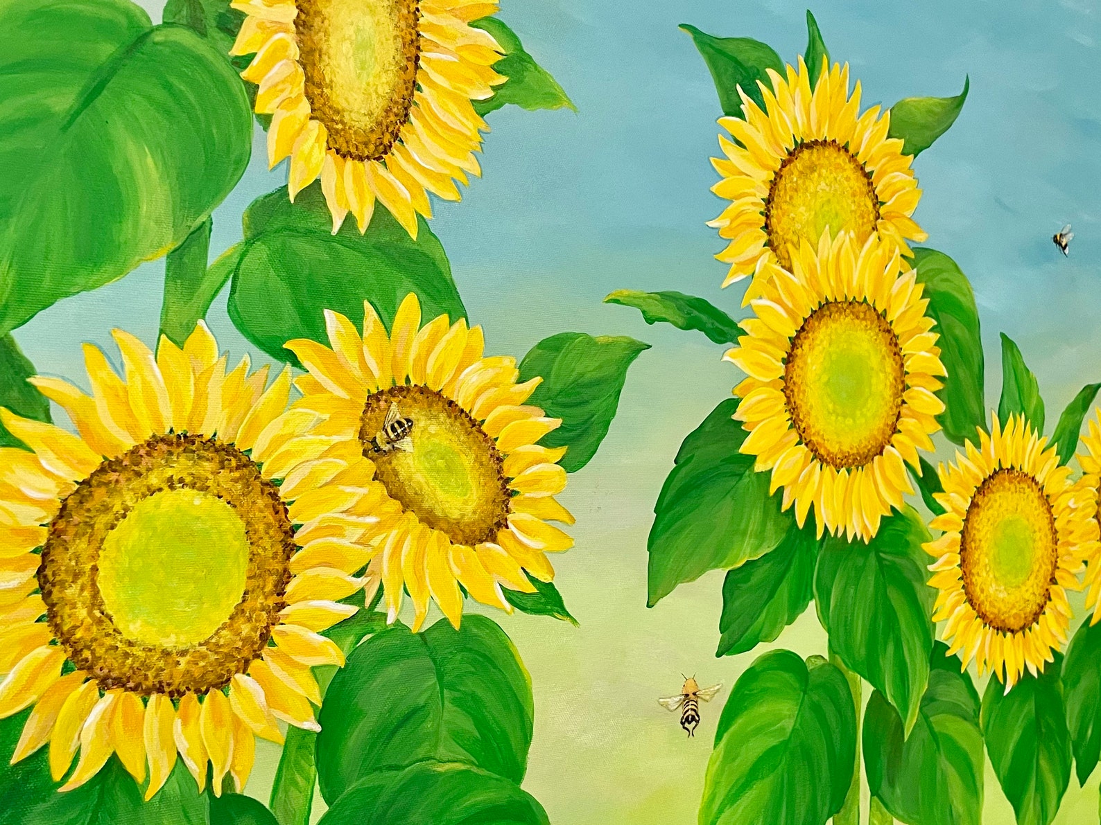 Sunflowers and Bees Acrylic Painting 36x24 Inch Gallery - Etsy
