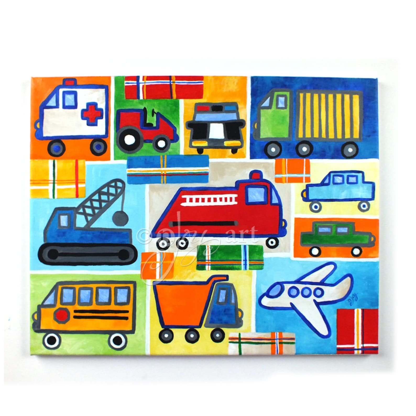 Transportation Art for Boys Room, 16"x20" Acrylic Painting of Cars and ...