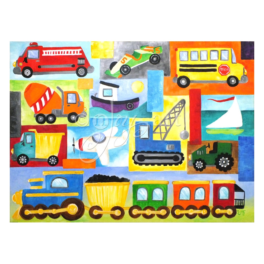 Custom Kids Wall Art TRANSPORTATION COLLAGE custom 24x18 | Etsy