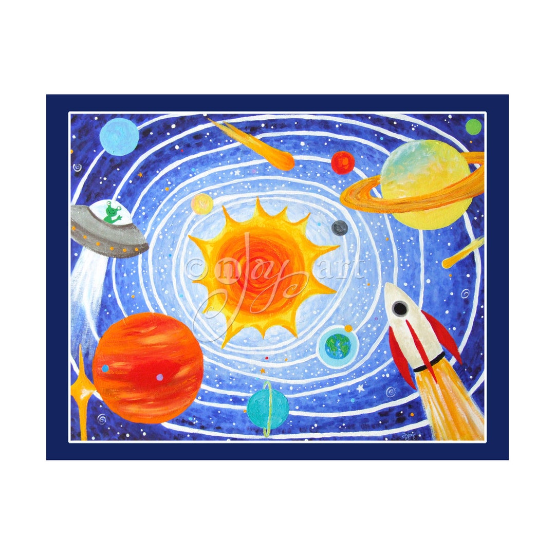 Kids Solar System Art Print, 10x8 Inches, Space Themed Decor for ...