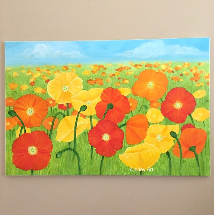 Custom Poppy Painting, You Pick the Size, Layout and Color, Commission ...
