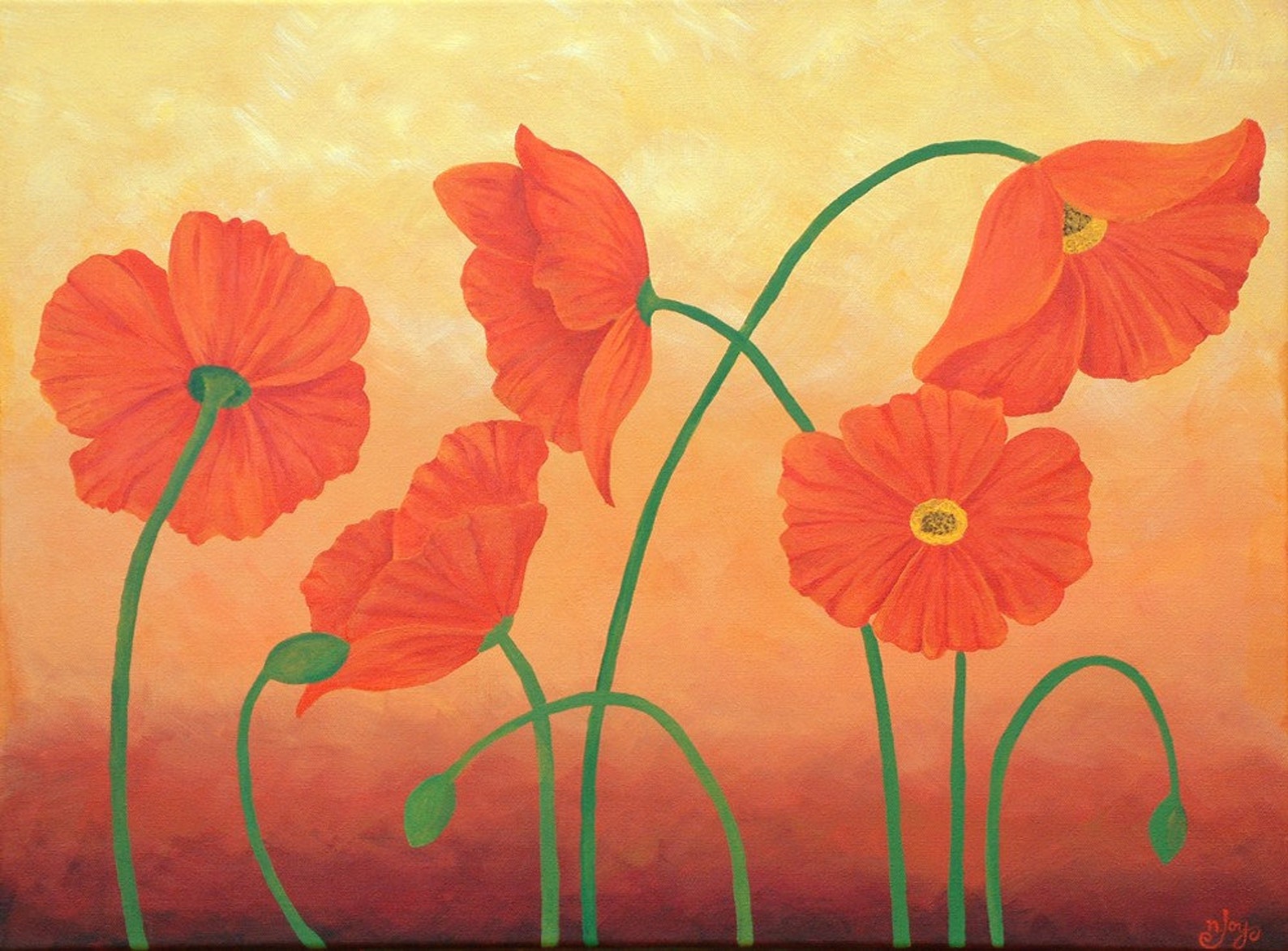 Custom Poppy Painting, You Pick the Size, Layout and Color, Commission ...