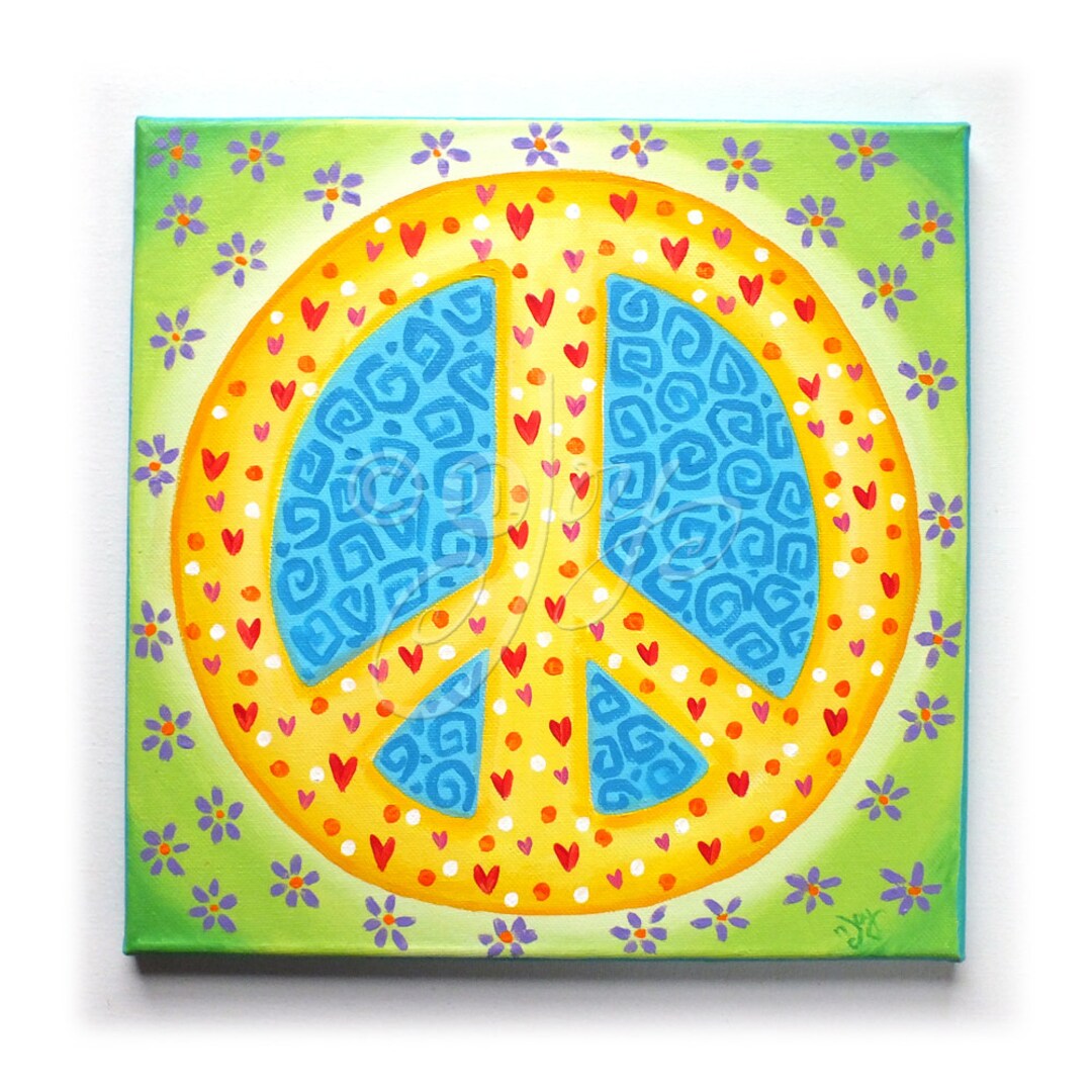 PEACE Sign Art for Girls Room,12x12 Acrylic Canvas, Painting for Kids ...