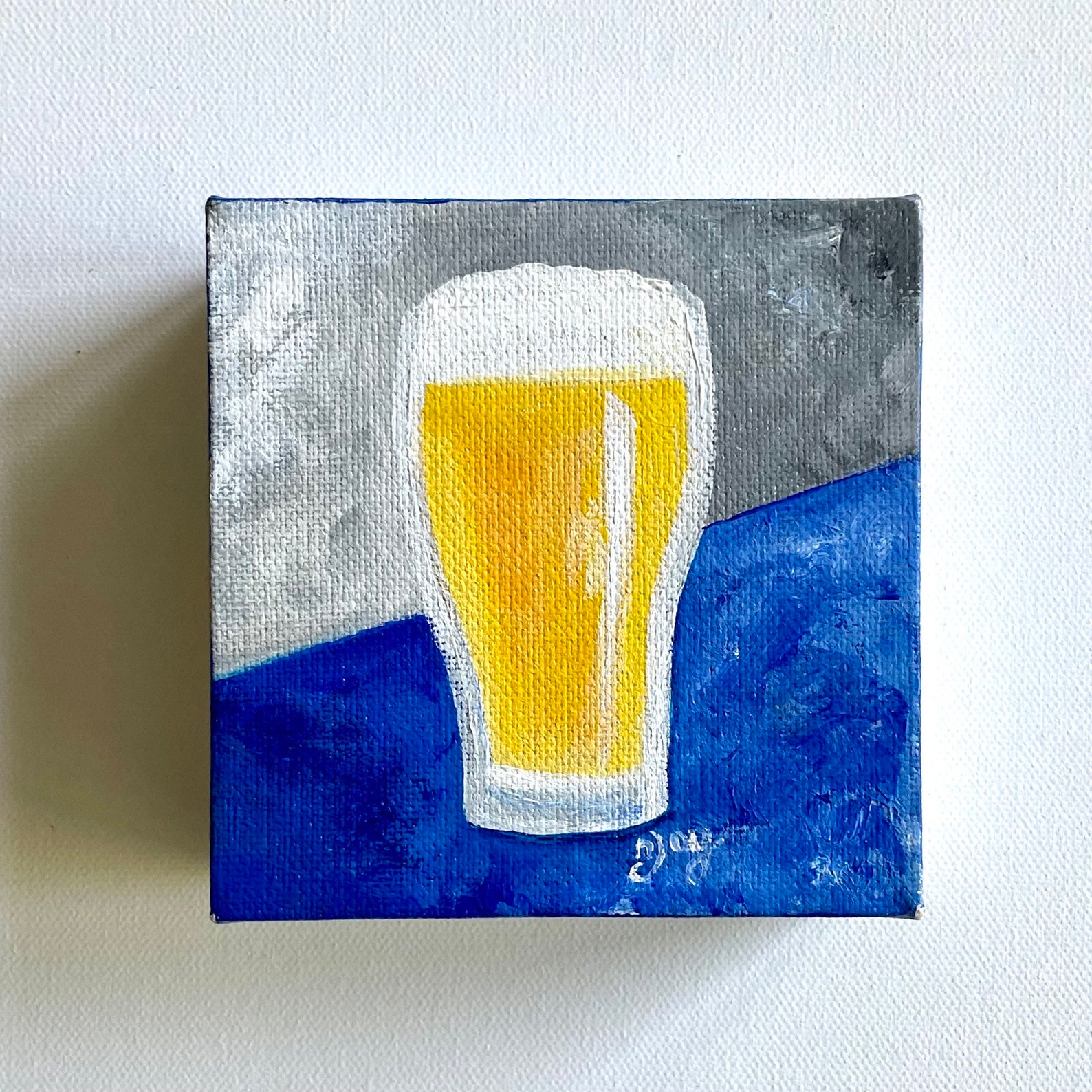 Beer Glass Art, Set of Three 4x4 Inch Acrylic Canvas Beer Paintings ...