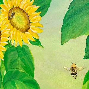 Sunflowers and Bees, Acrylic Painting, 36x24 Inch Gallery Wrapped ...