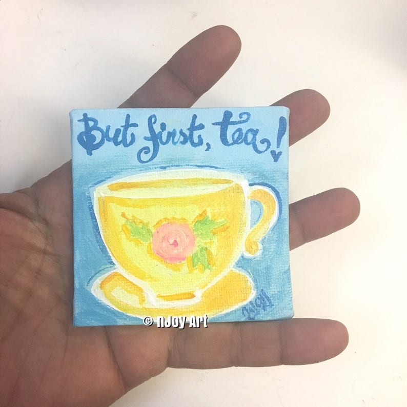 But First, Tea Art Magnet, 3 Inch Acrylic Tea Cup Painting - Etsy