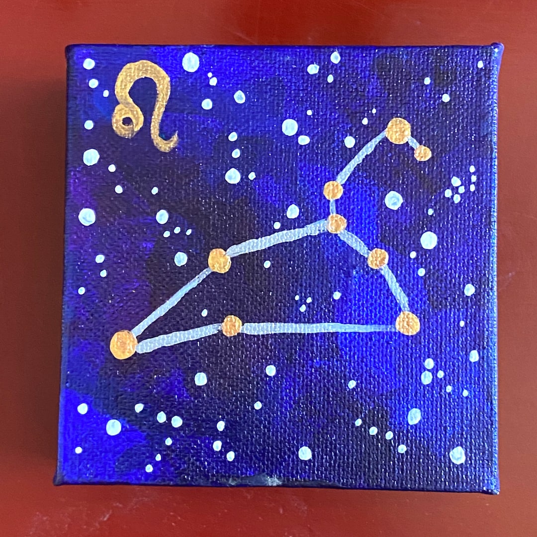 Leo Constellation Painting, Zodiac Sign Art, 4x4 Inch Miniature Acrylic ...