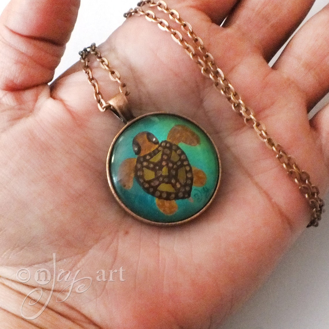 Turtle Pendant With Necklace, Wearable Art , Original Acrylic Painting ...