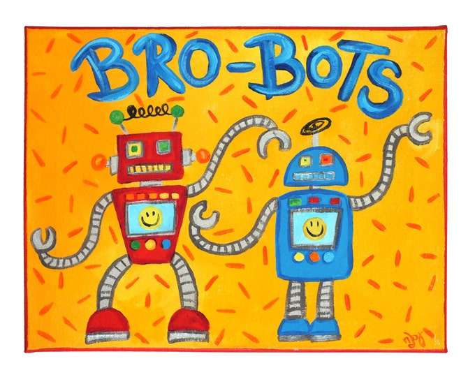 Art for Kids, Brothers, BROBOTS, 14x11canvas, Robot Art for Boys Rooms ...