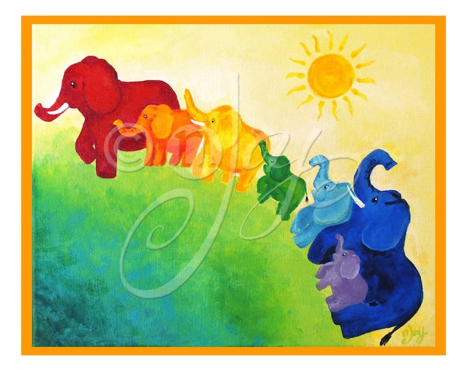 Rainbow Elephants Art Print, 10x8 Inch Art Print of Rainbow Elephants ...