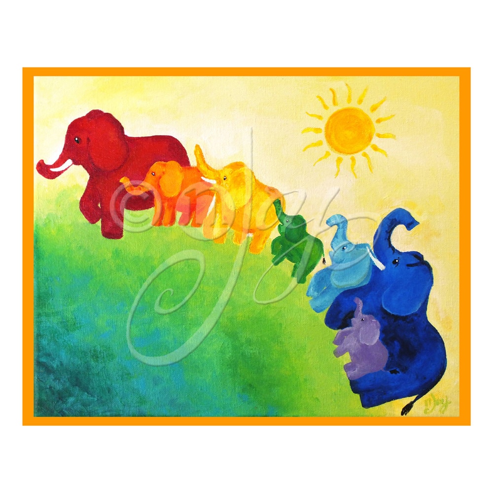 Rainbow Elephants Art Print, 10x8 Inch Art Print of Rainbow Elephants ...