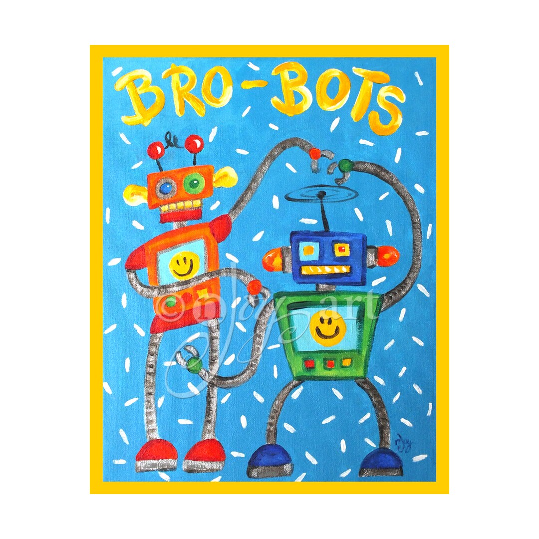Robot Wall Art Print for Boys Room, Bro-bots 8x10 Inch Print for ...
