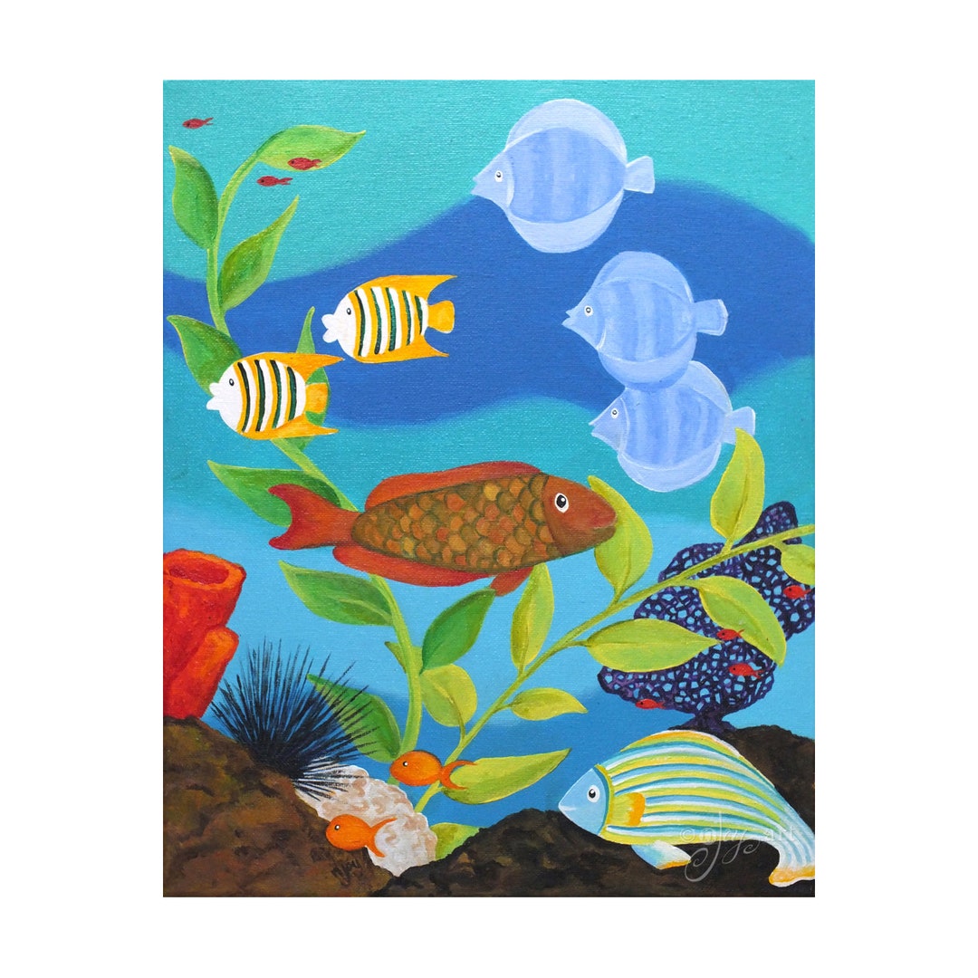 Whimsical Reef Fish Painting, Fish World, Panel 3, 11x14 Inch Acrylic ...