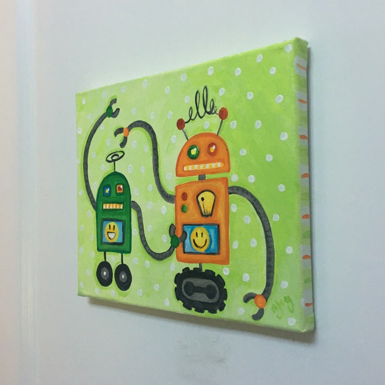 Robot Art for Kids Room 8x10 Acrylic Painting Children's - Etsy
