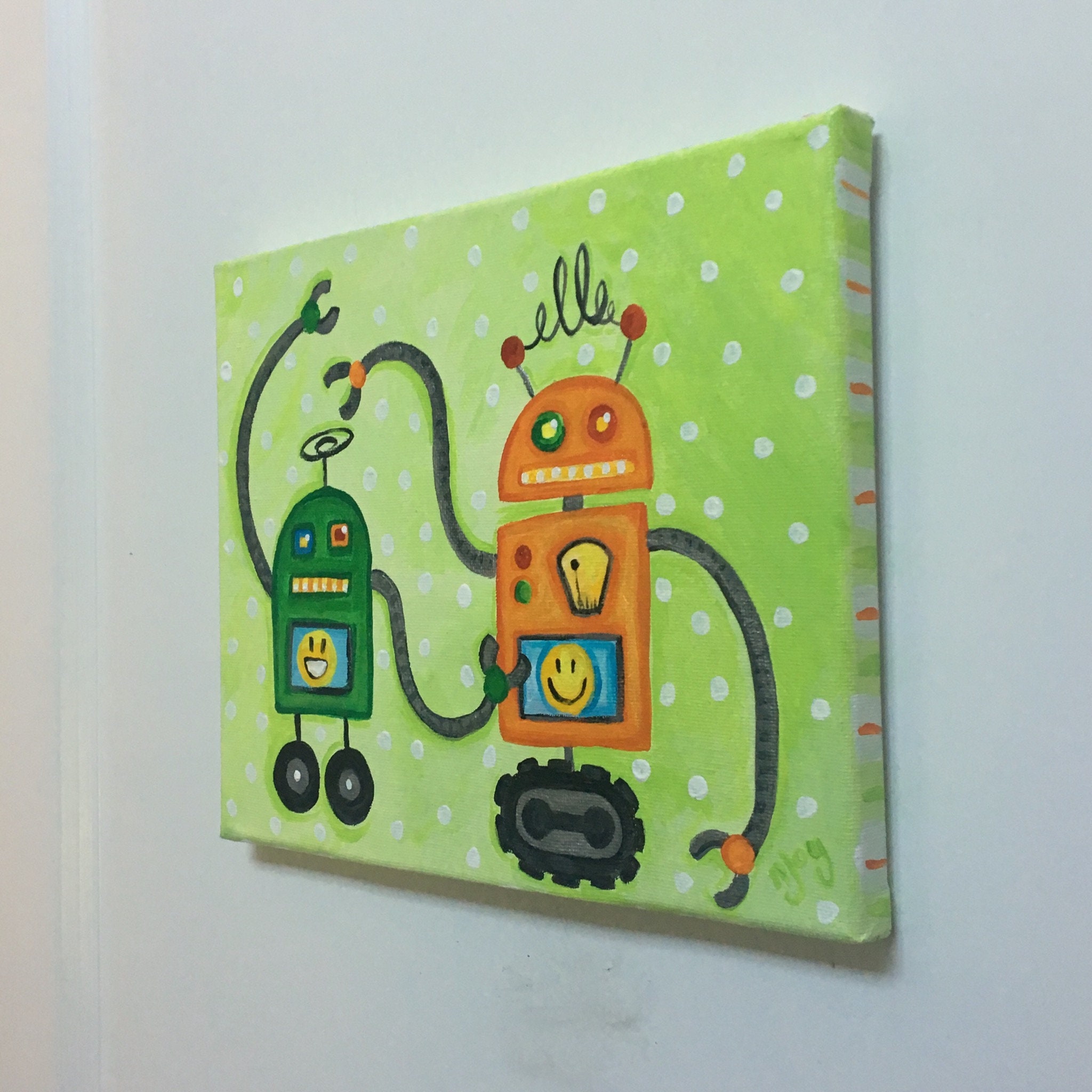 Robot Art for Kids Room 8x10 Acrylic Painting Children's - Etsy
