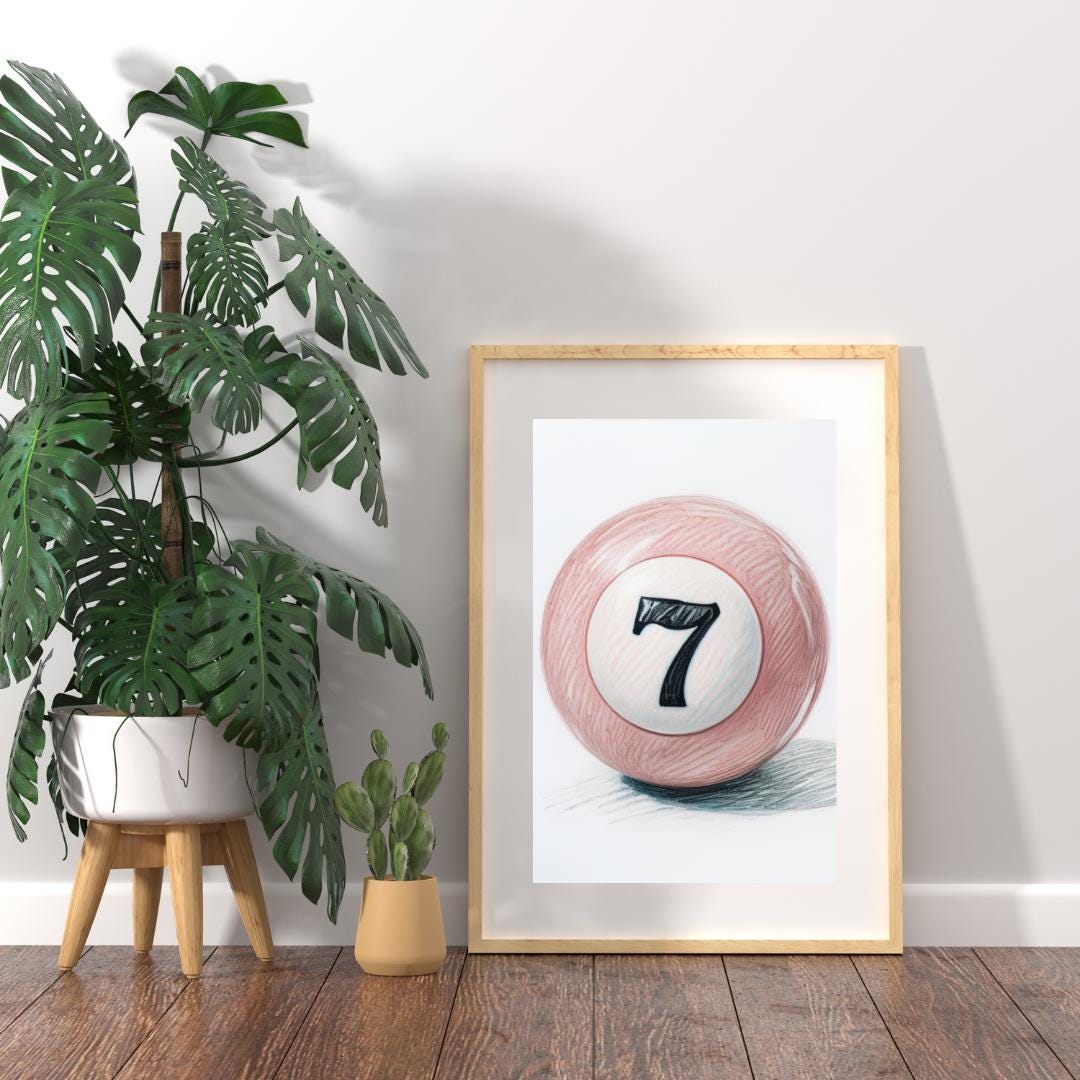 Pink Pool Ball Printable Art, Digital Download, Pool Room Decor, Retro ...