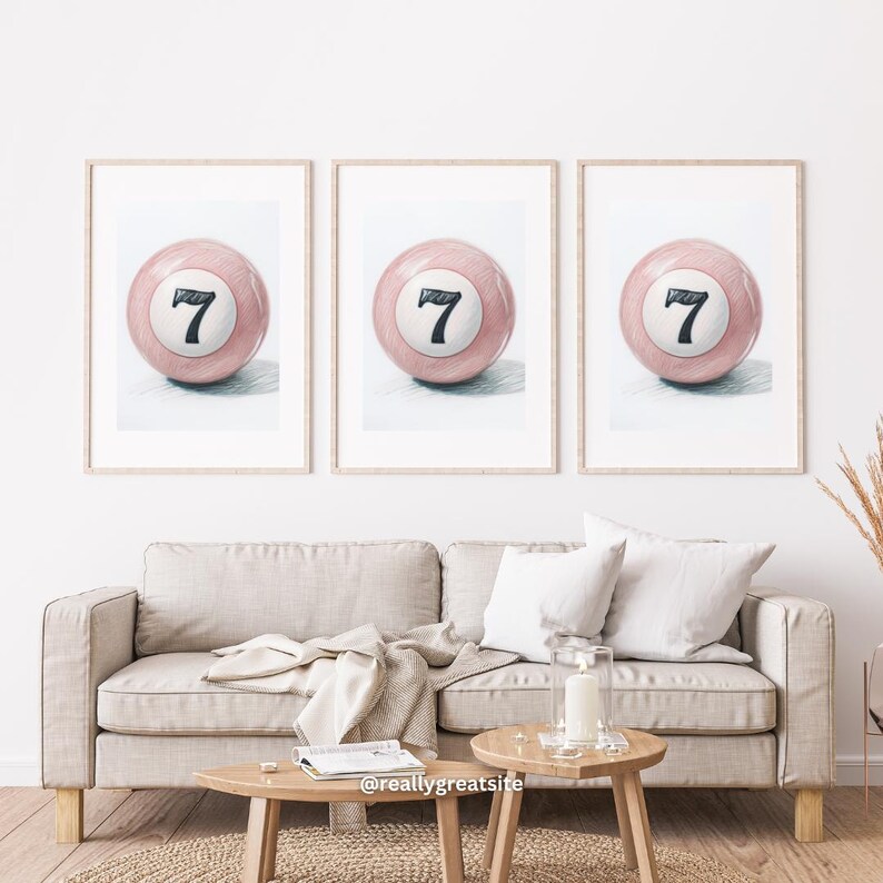 Pink Pool Ball Printable Art, Digital Download, Pool Room Decor, Retro ...