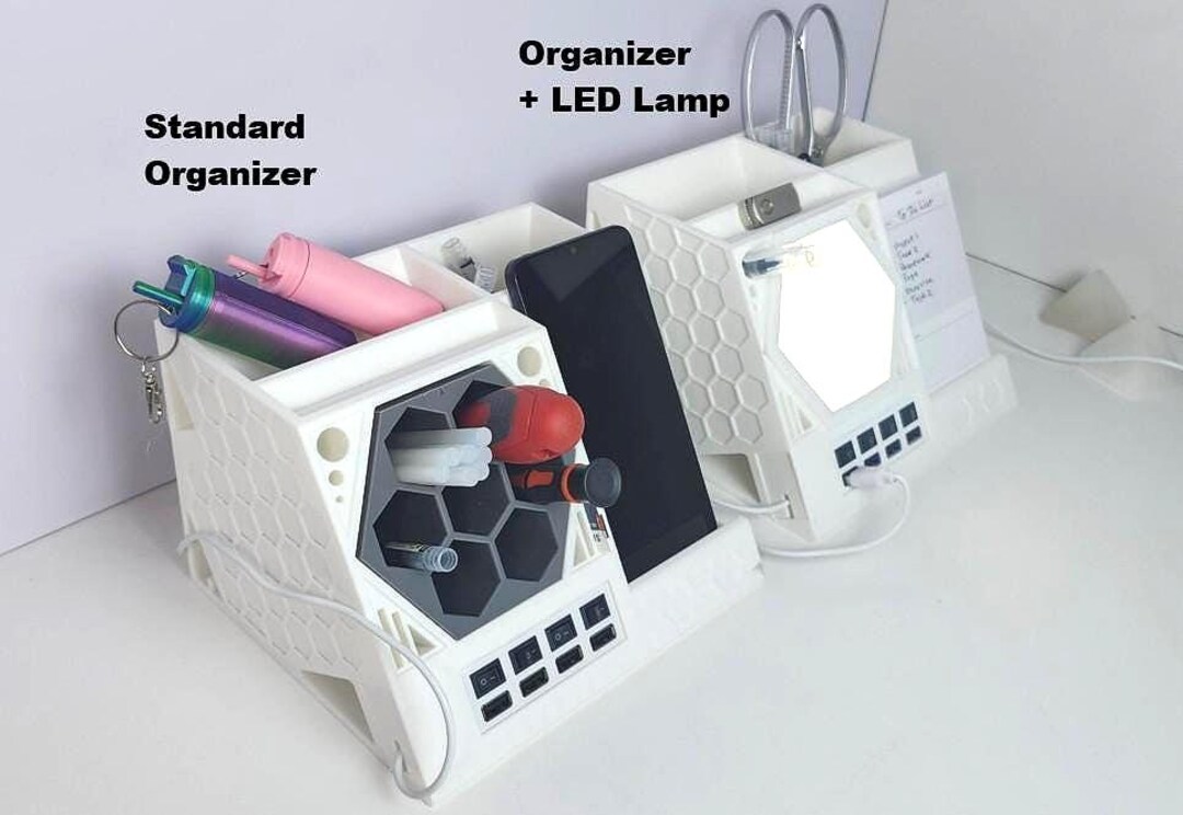 Multi-functional Desk Organizer: Phone Stand, USB Hub, Modern PLA ...