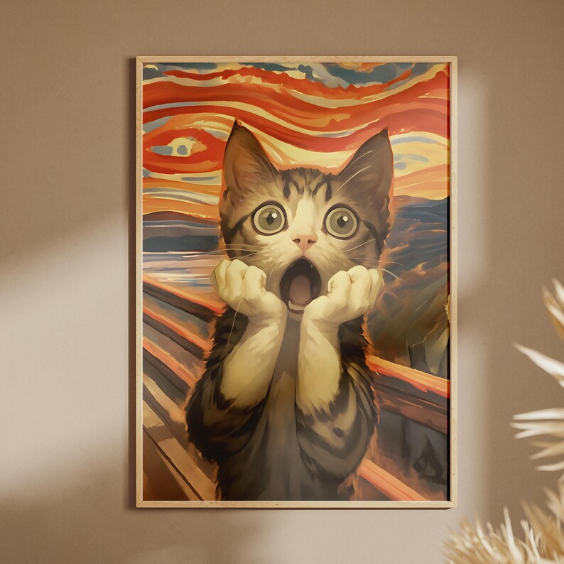 The Scream Art | Funny Cat Poster | Abstract Poster | Cute Cat Decor ...