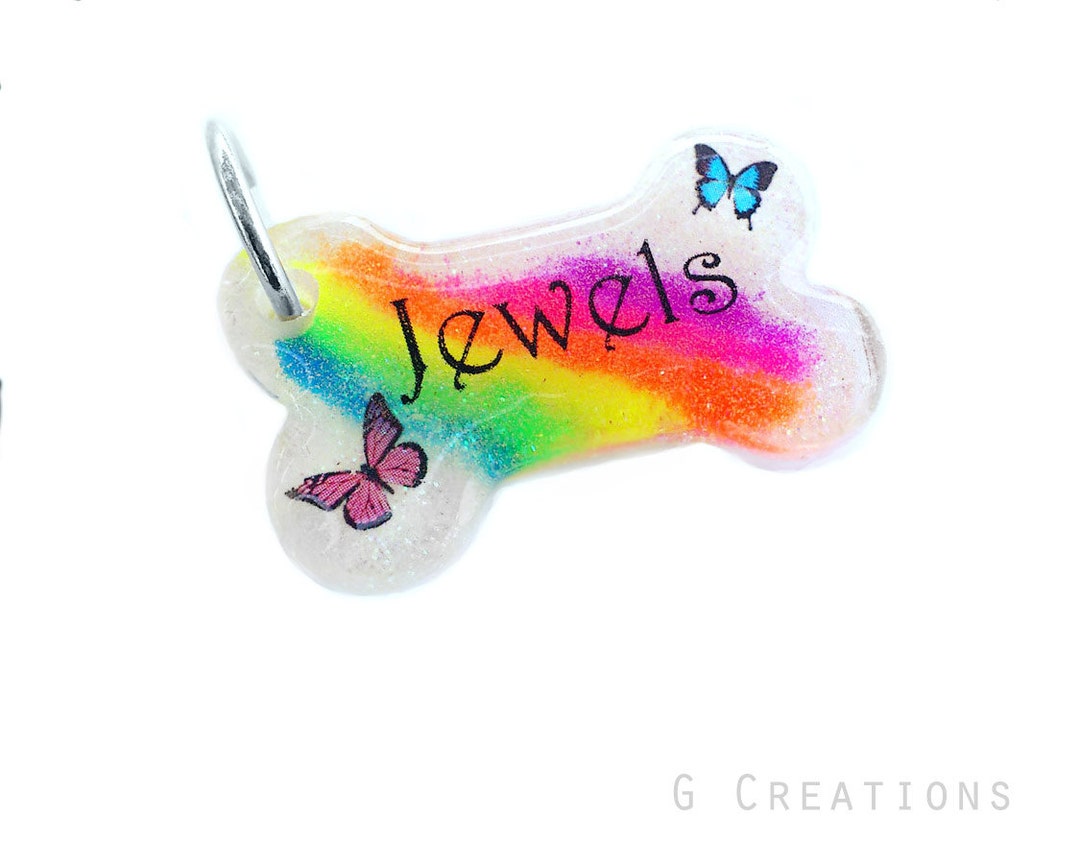 Rainbow Dog Tag Accessory - Colorful Personalized Dog ID - Kawaii Pet ...