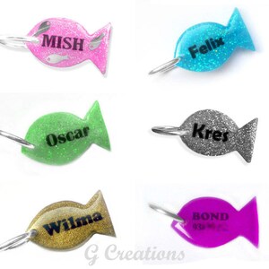 Glitter Fish Cat Tag - GLOWING Custom Color - Cat ID Pet Tag Resin ...