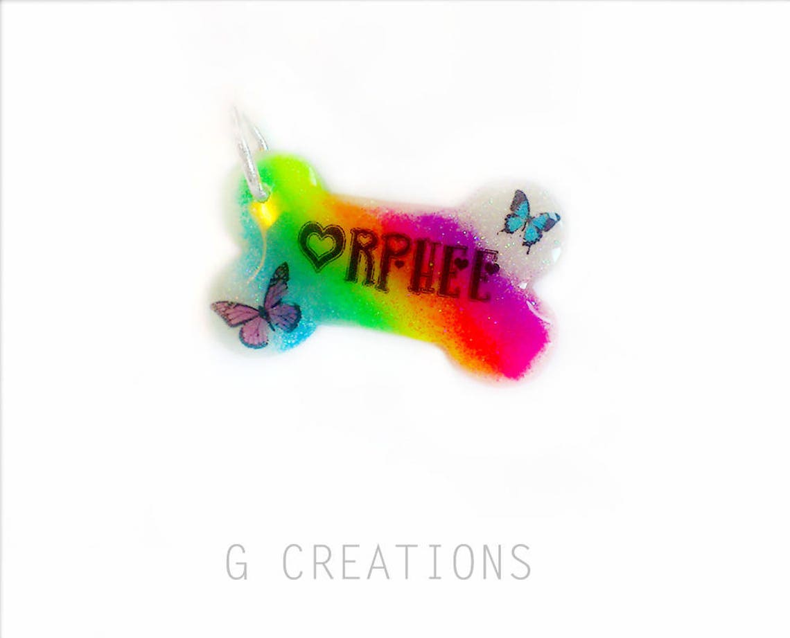 Rainbow Dog Tag Accessory Colorful Personalized Dog ID | Etsy