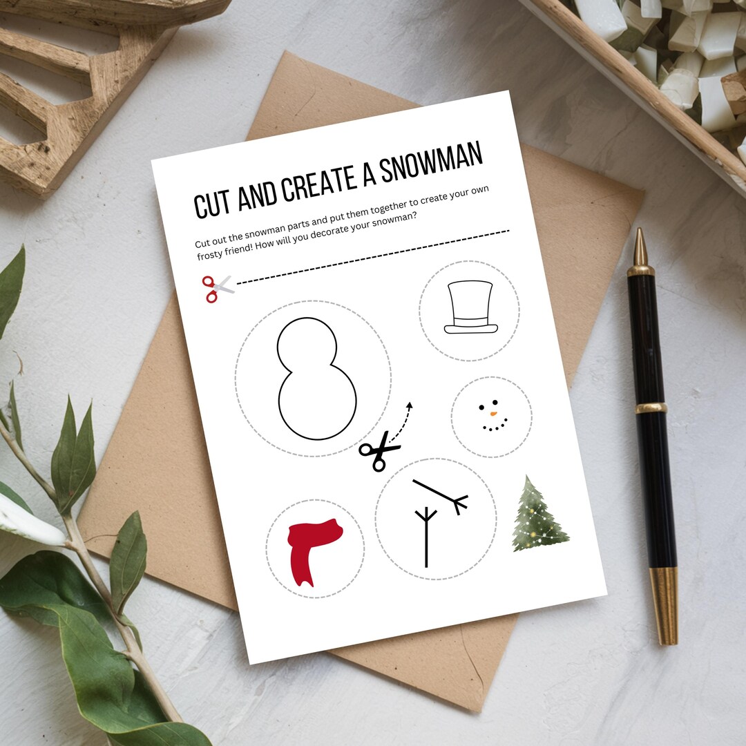 Cut and Create a Snowman, Christmas Kids Activity, Holiday Craft ...