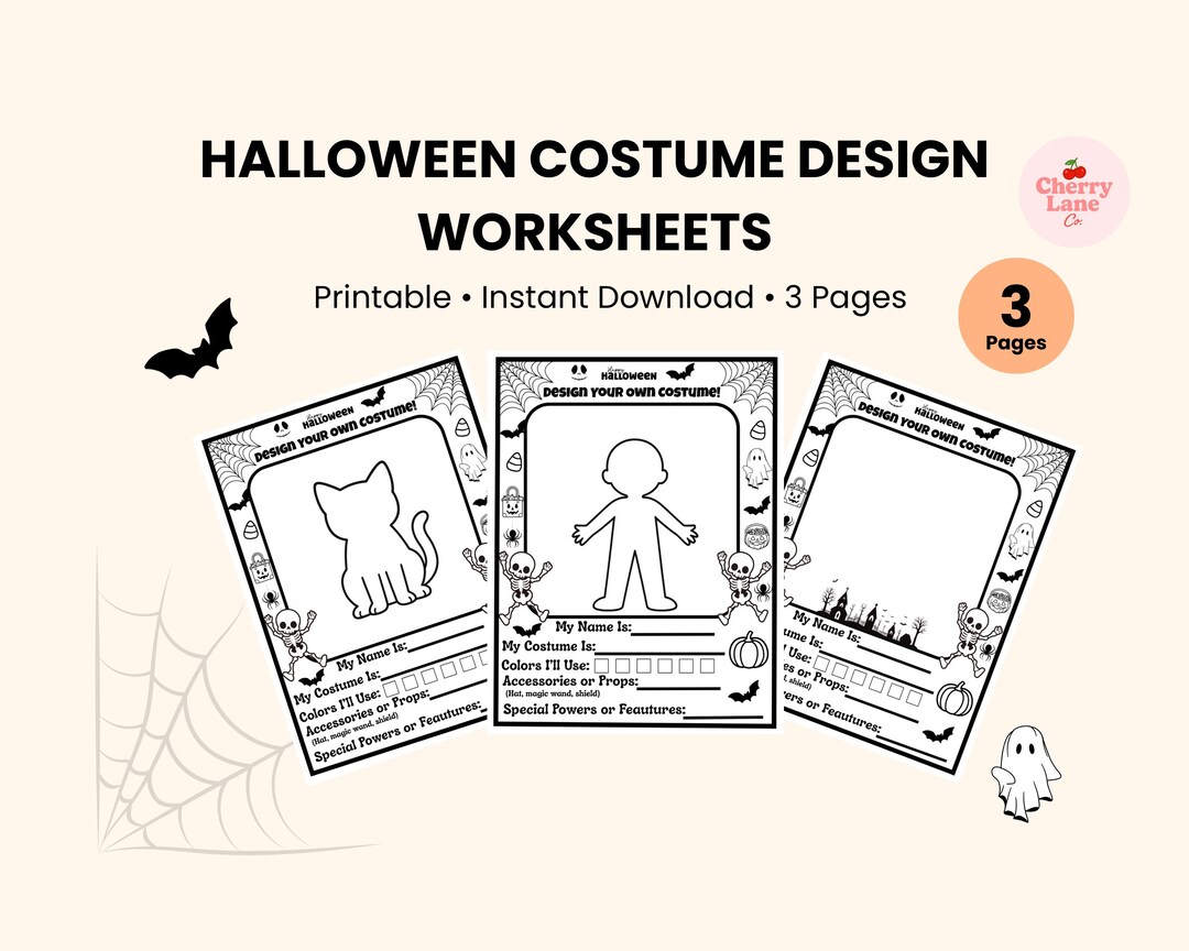 Halloween Costume Design Worksheets – Kids Activity Printable – Instant ...