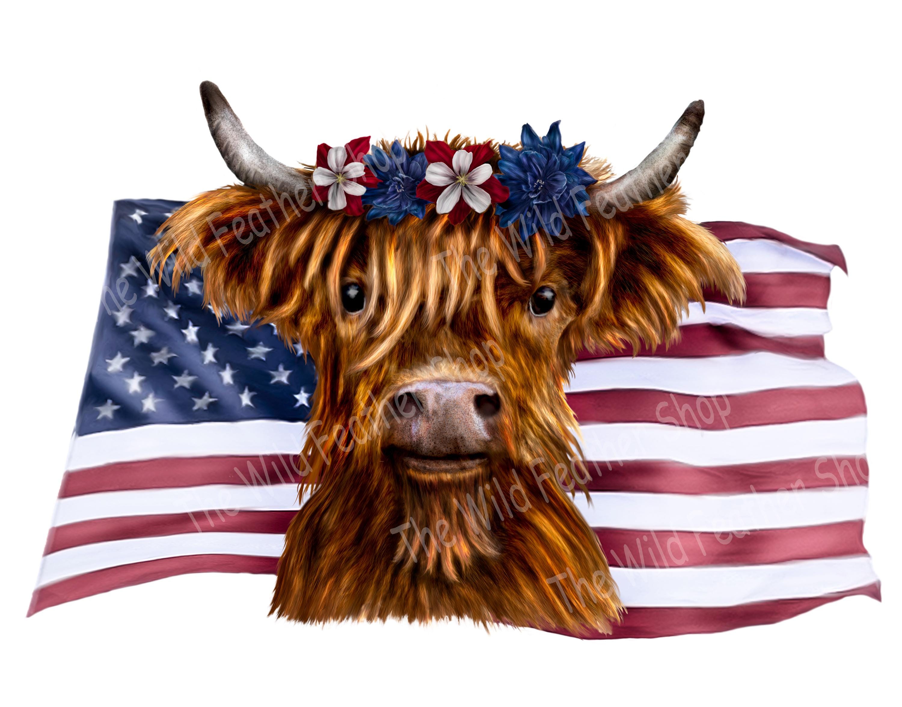 Highland Cow American Flag PNG – Patriotic Sublimation Design | 4th of ...