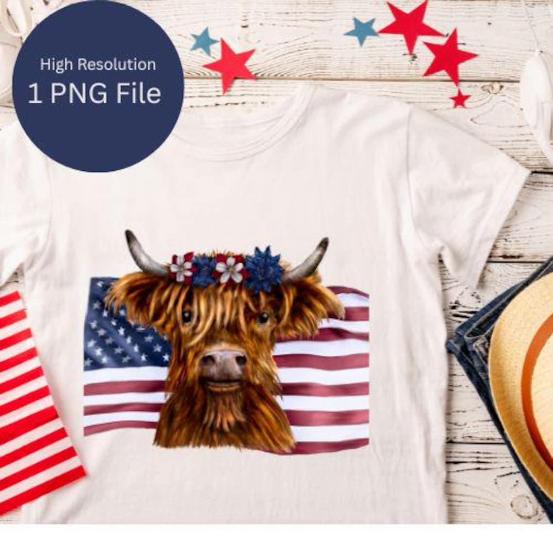 Highland Cow American Flag PNG – Patriotic Sublimation Design | 4th of ...