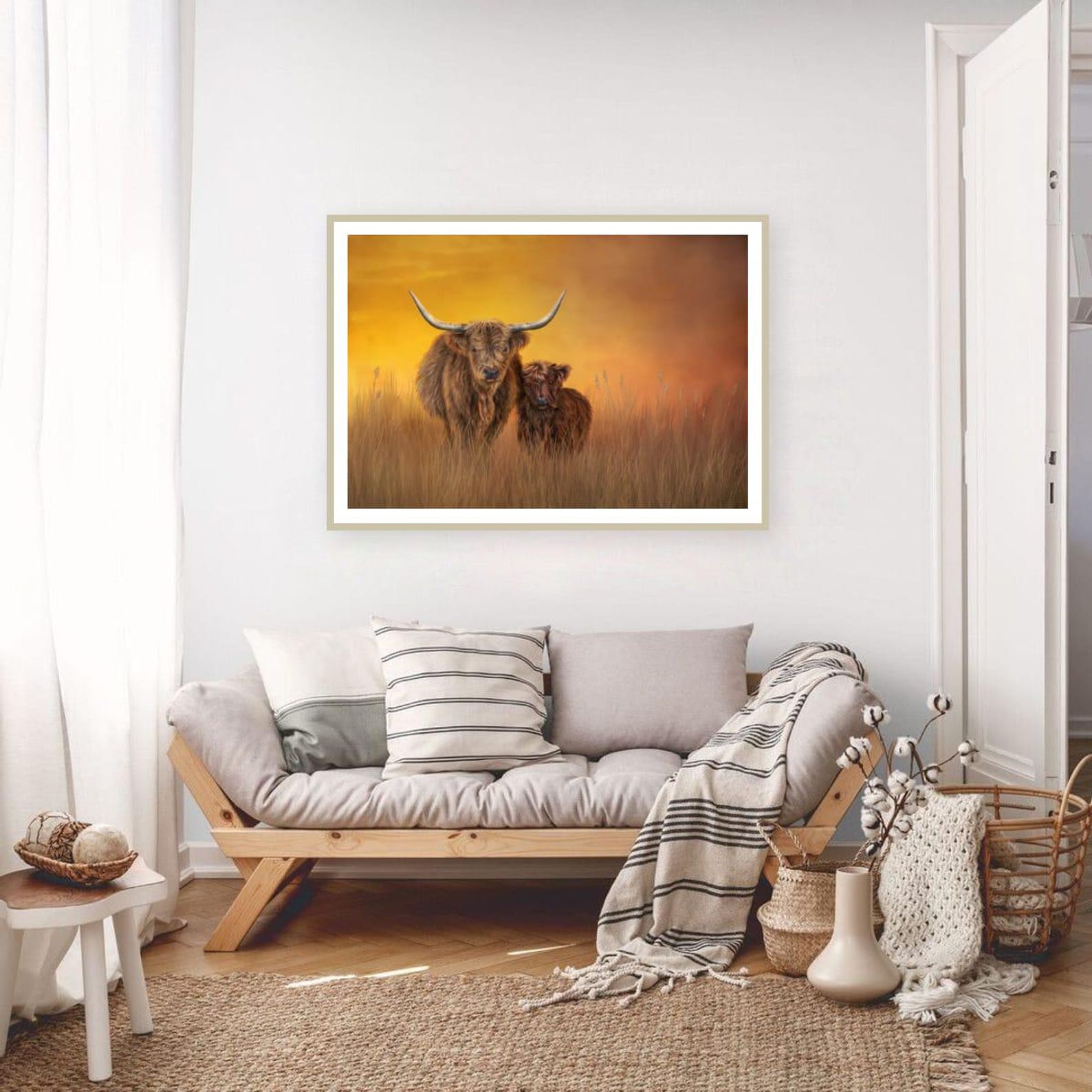 Highlander Cow and Calf Digital Painting – Printable Wall Art | Warm ...