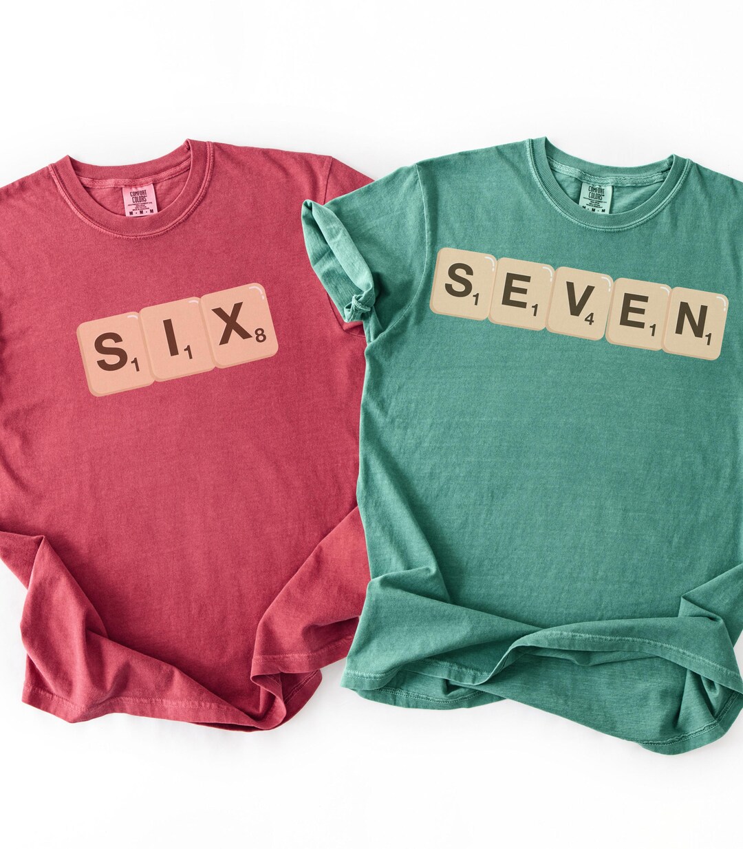 Couples Christmas Letter Tile Shirts, 6 & 7 Matching Tees, Holiday ...
