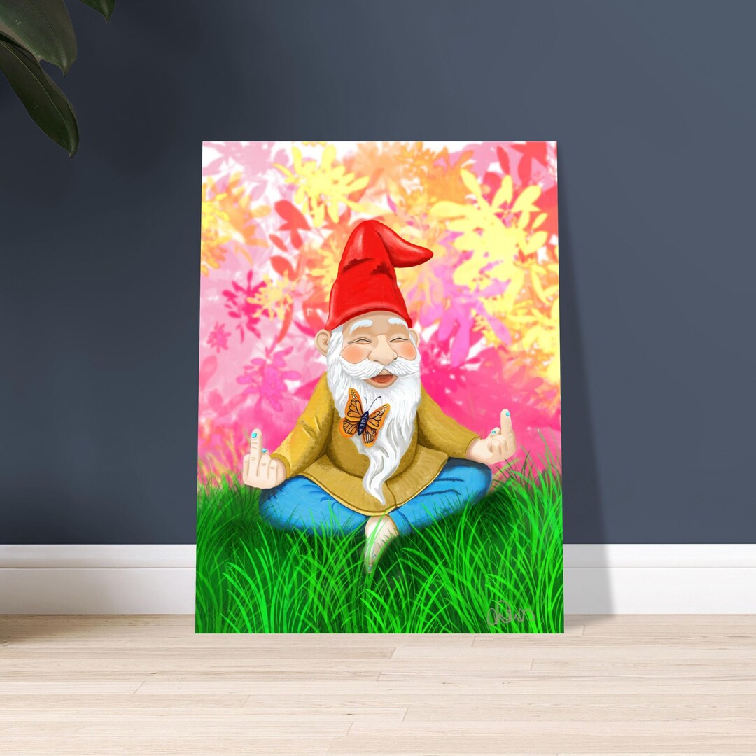 Zen Garden Gnome Giclée Art Print: Meditating Middle Finger Gnome - Etsy