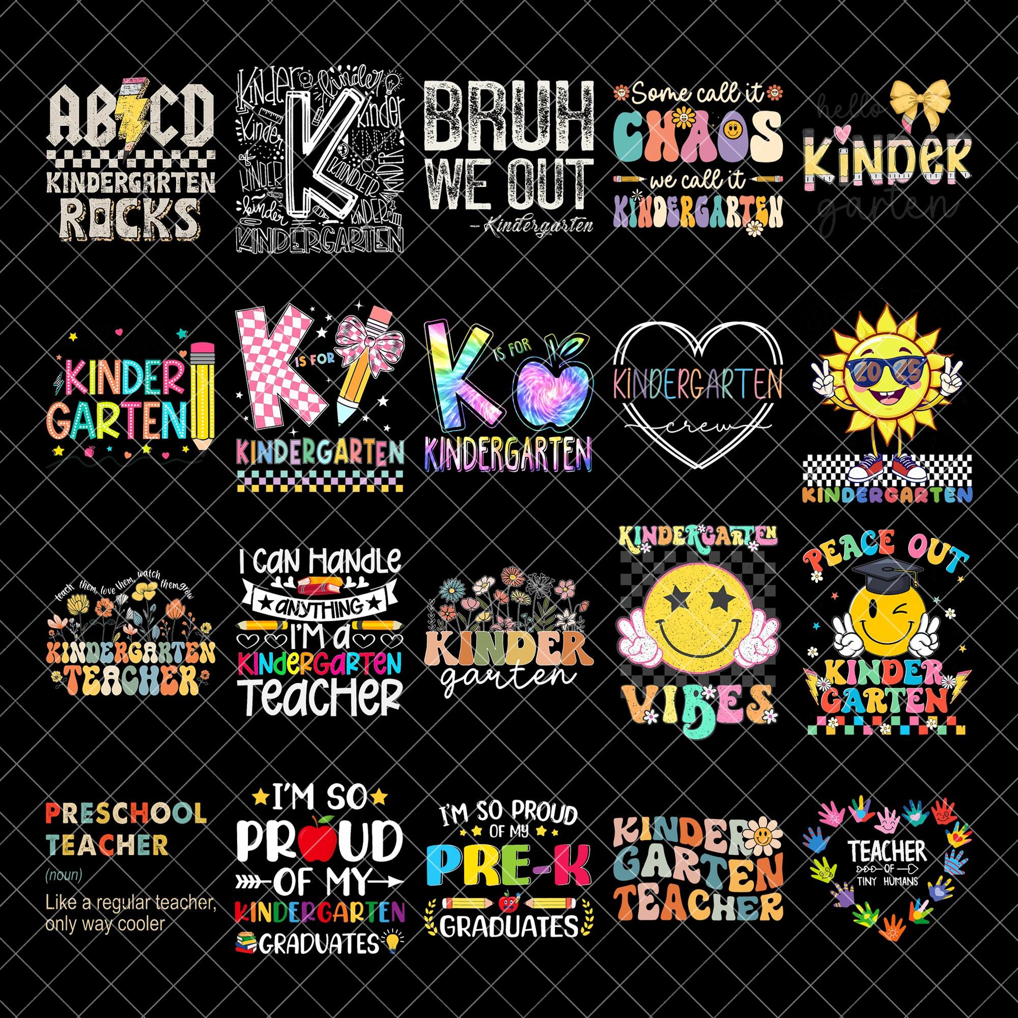 Preppy Kindergarten Png Bundle, Kindergarten Teacher Shirt Png, Retro ...
