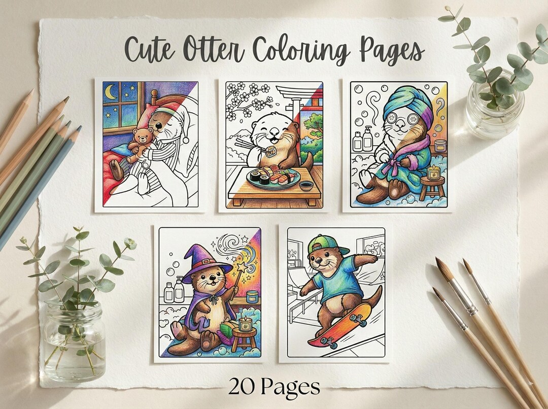 Kawaii Otter Coloring Book: Easy Printable Pages for Kids & Adults (PDF ...