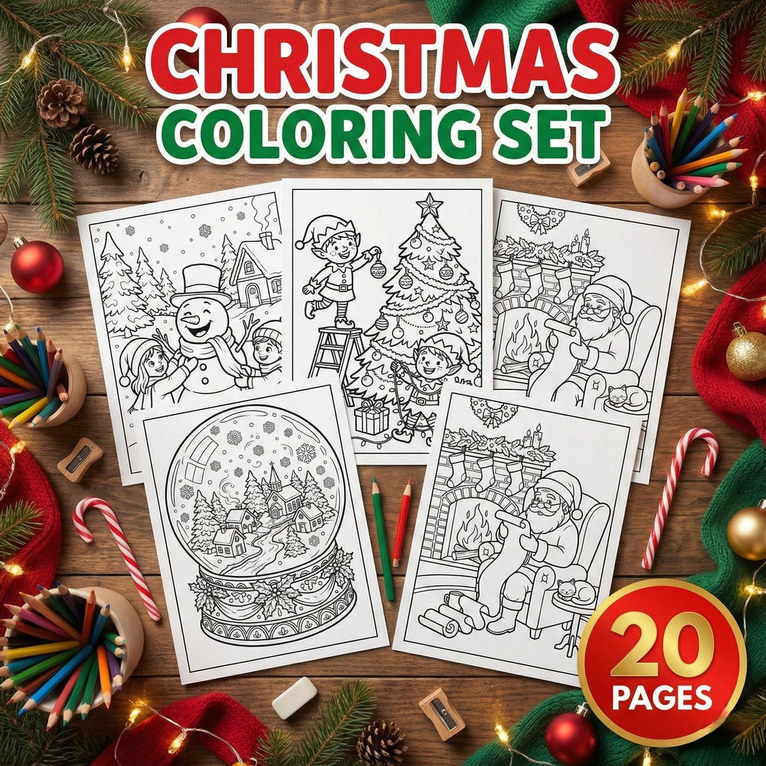 Christmas Coloring Pages for Kids, 20 Printable Holiday Coloring Sheets ...