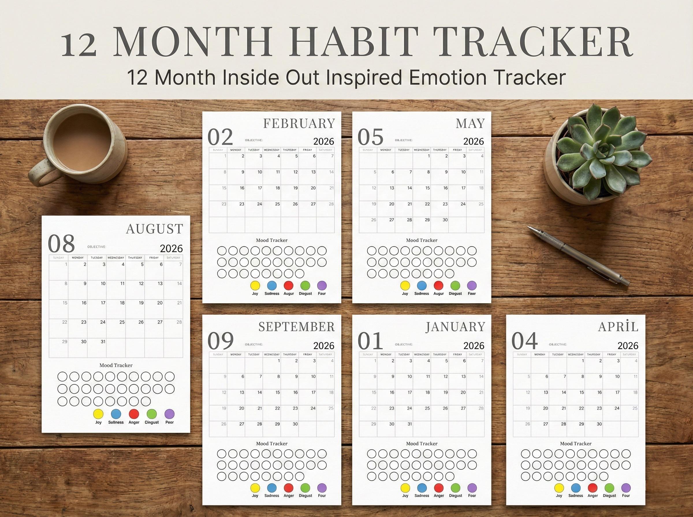 2026 Yearly Habit Tracker With Mood Map, 12 Month Inside Out Inspired ...