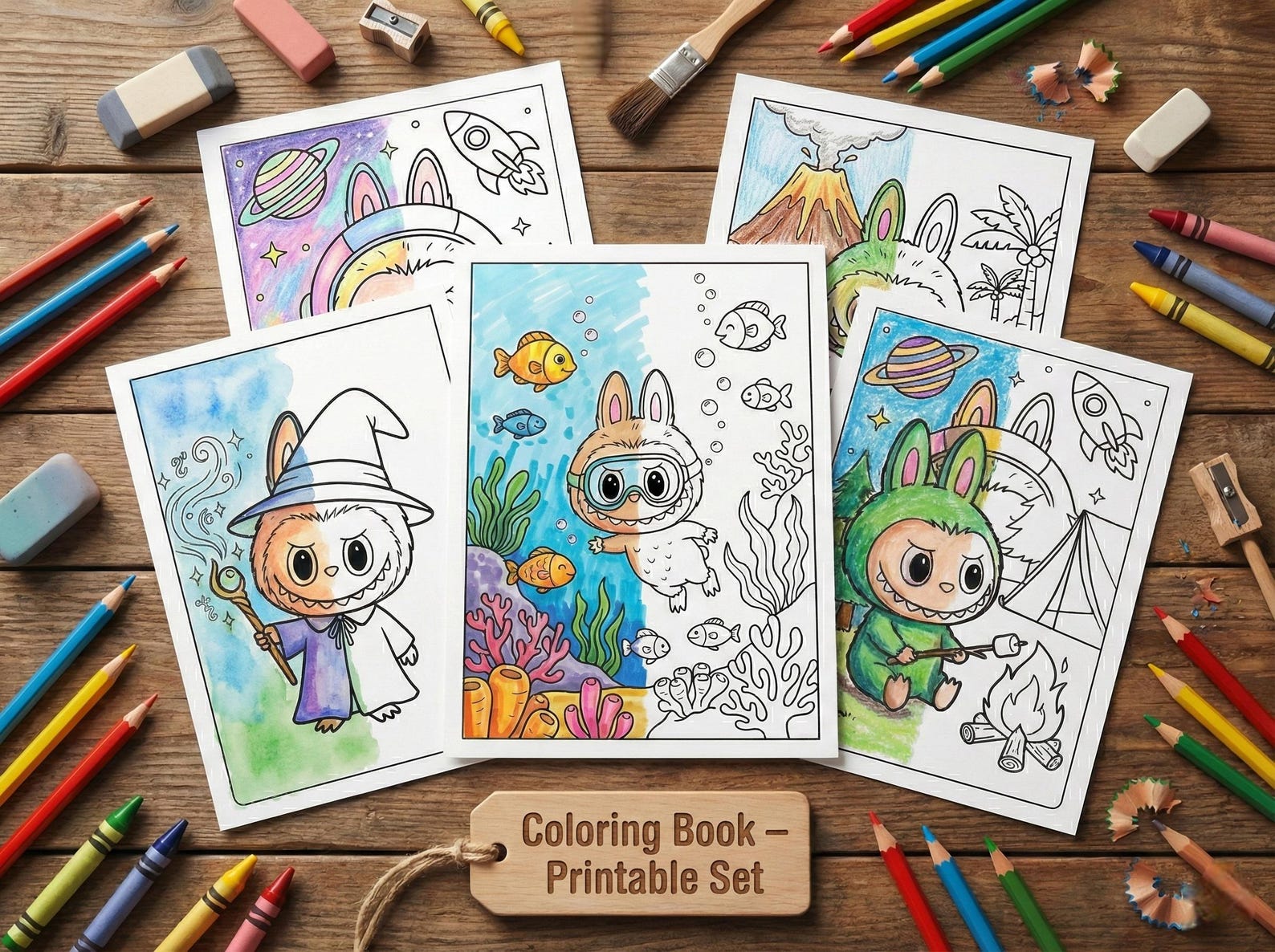 Labubu Coloring Pages Printable, 10 Cute Monster Coloring Book for Kids ...