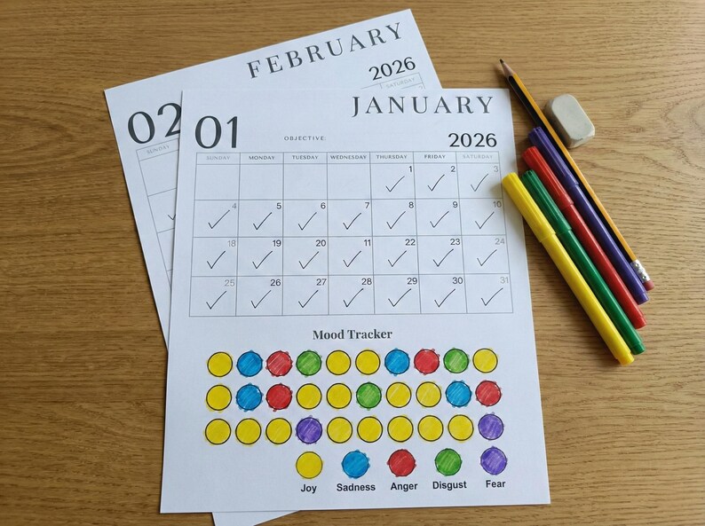 2026 Yearly Habit Tracker With Mood Map, 12 Month Inside Out Inspired ...