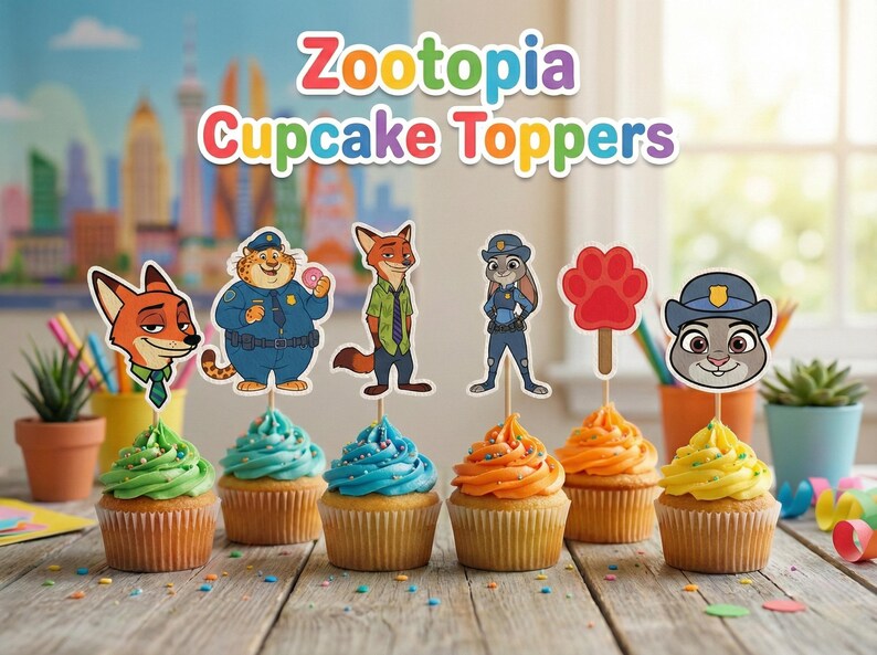 Zootopia Cupcake Toppers | Judy, Nick & Flash (printable) - Etsy