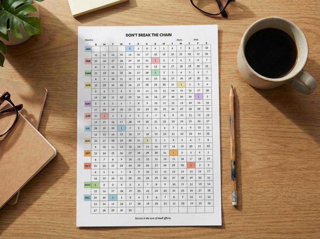 365 Day Habit Tracker Poster, Don't Break the Chain 2026 Calendar ...
