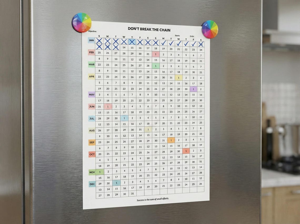 365 Day Habit Tracker Poster, Don't Break the Chain 2026 Calendar ...