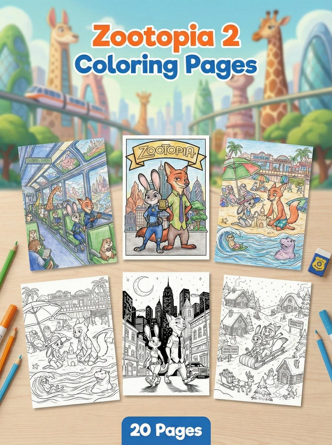 Zootopia 2 Coloring Book 20 Pages| Judy Hopps & Nick Wilde (PDF) - Etsy