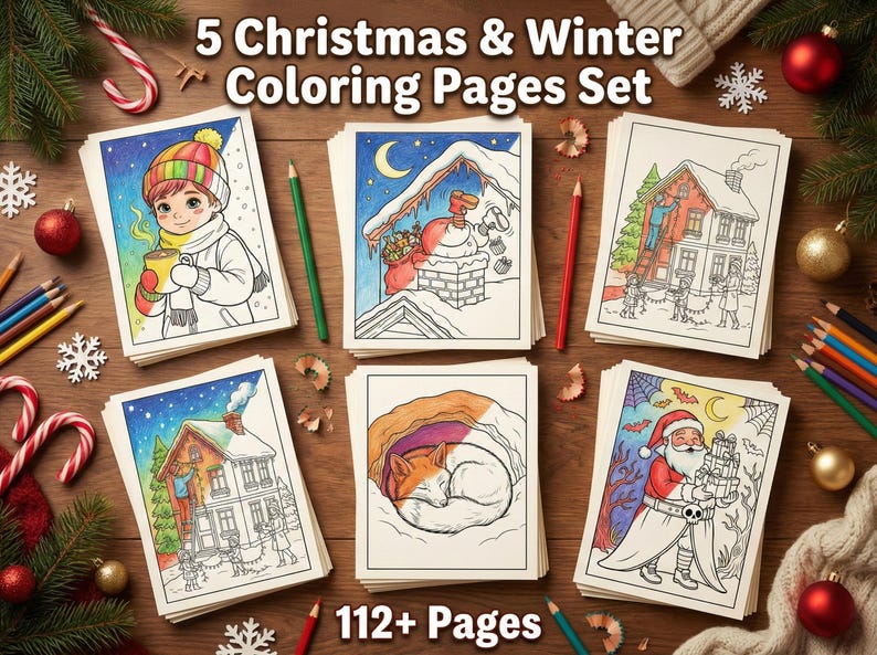 112+ Christmas Coloring Pages Mega Bundle, Gothic Noel & Cozy Winter ...