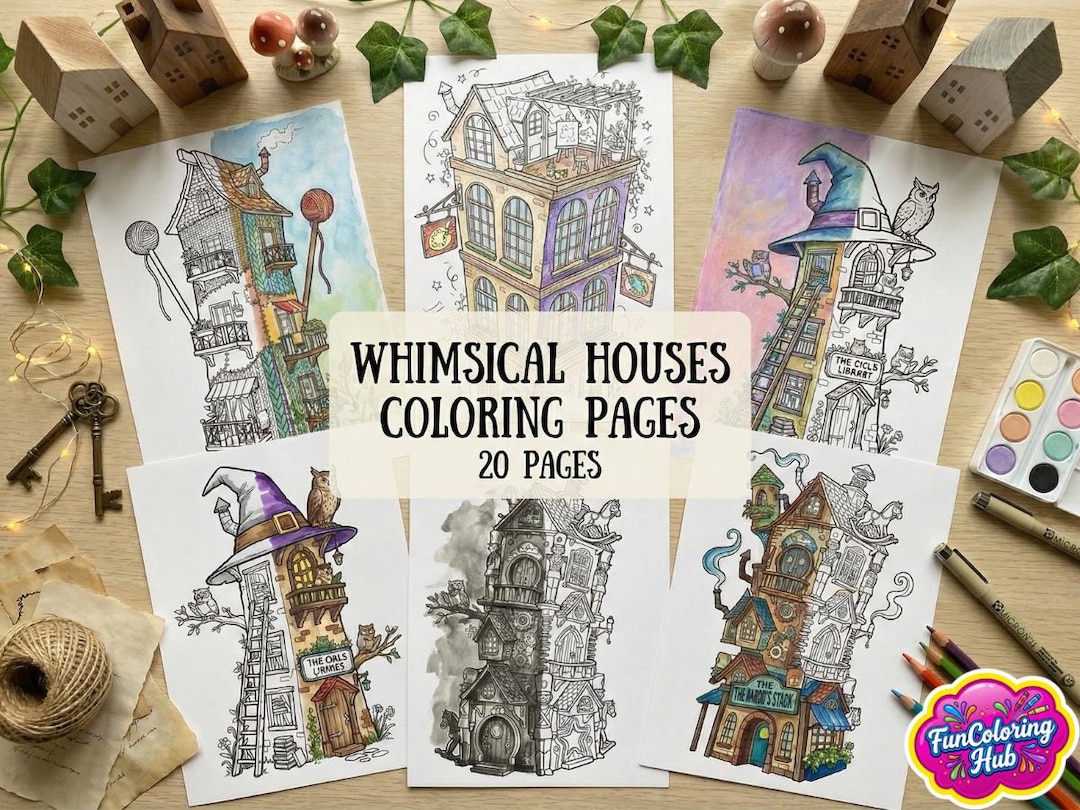 Whimsical House Coloring Page, Wonky Buildings Adult Coloring Book ...