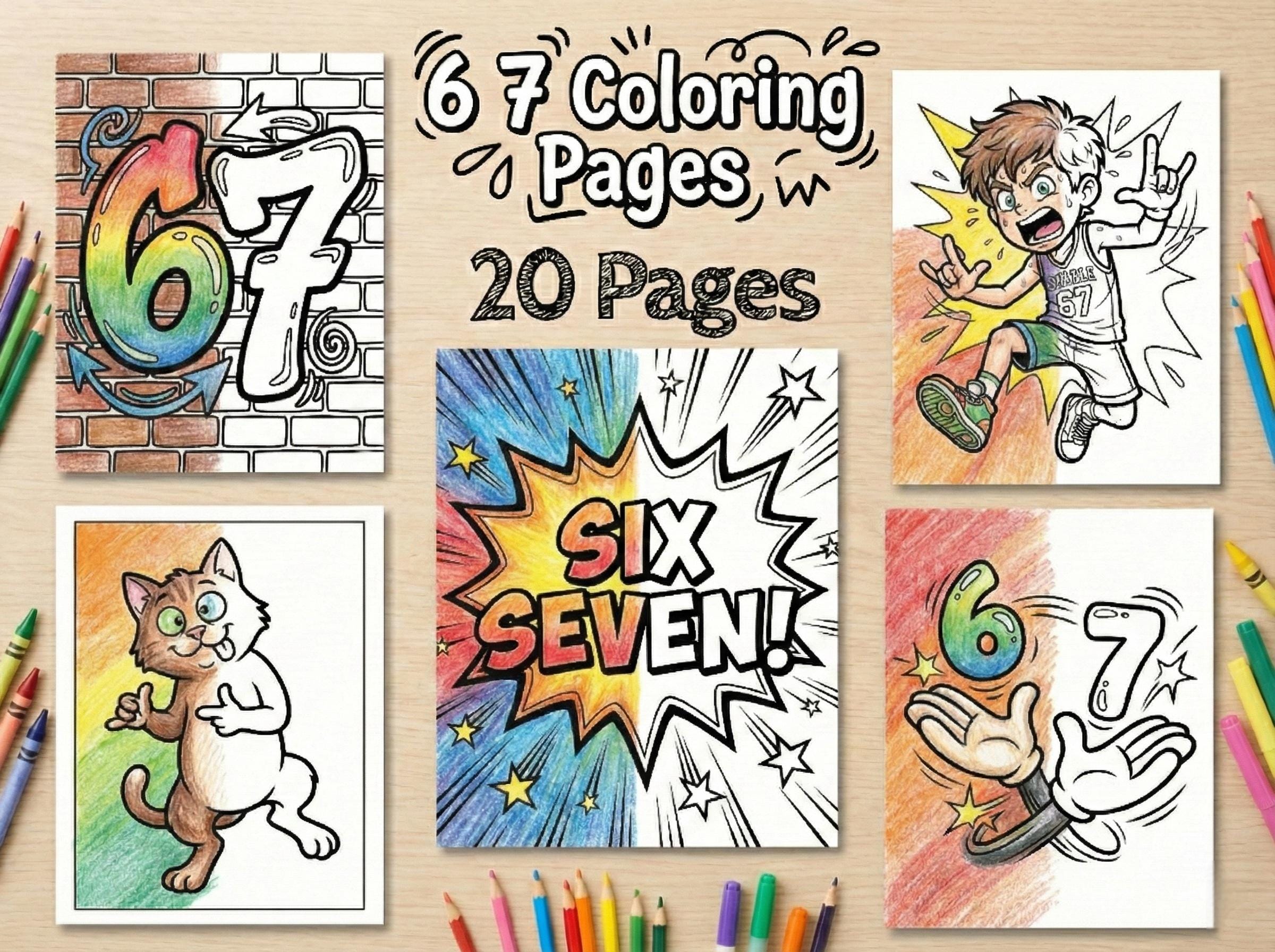 6 7 Coloring Pages, 20 Page Six Seven Movement Coloring Book, Viral ...