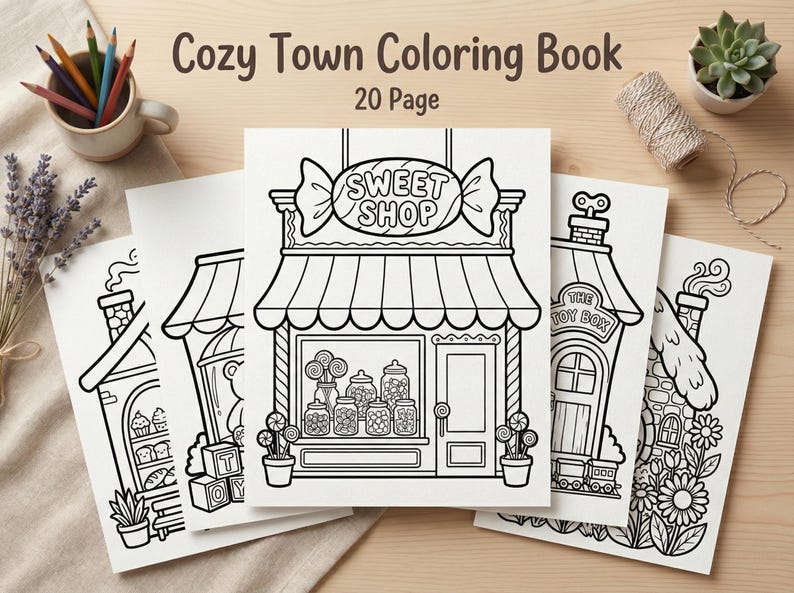 Cozy Town & Storefronts Coloring Book | Bold and Easy Coloring Pages ...