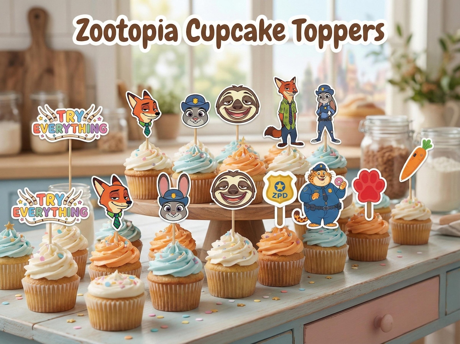 Zootopia Cupcake Toppers | Judy, Nick & Flash (printable) - Etsy