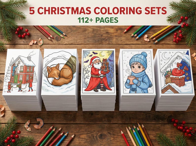 112+ Christmas Coloring Pages Mega Bundle, Gothic Noel & Cozy Winter ...